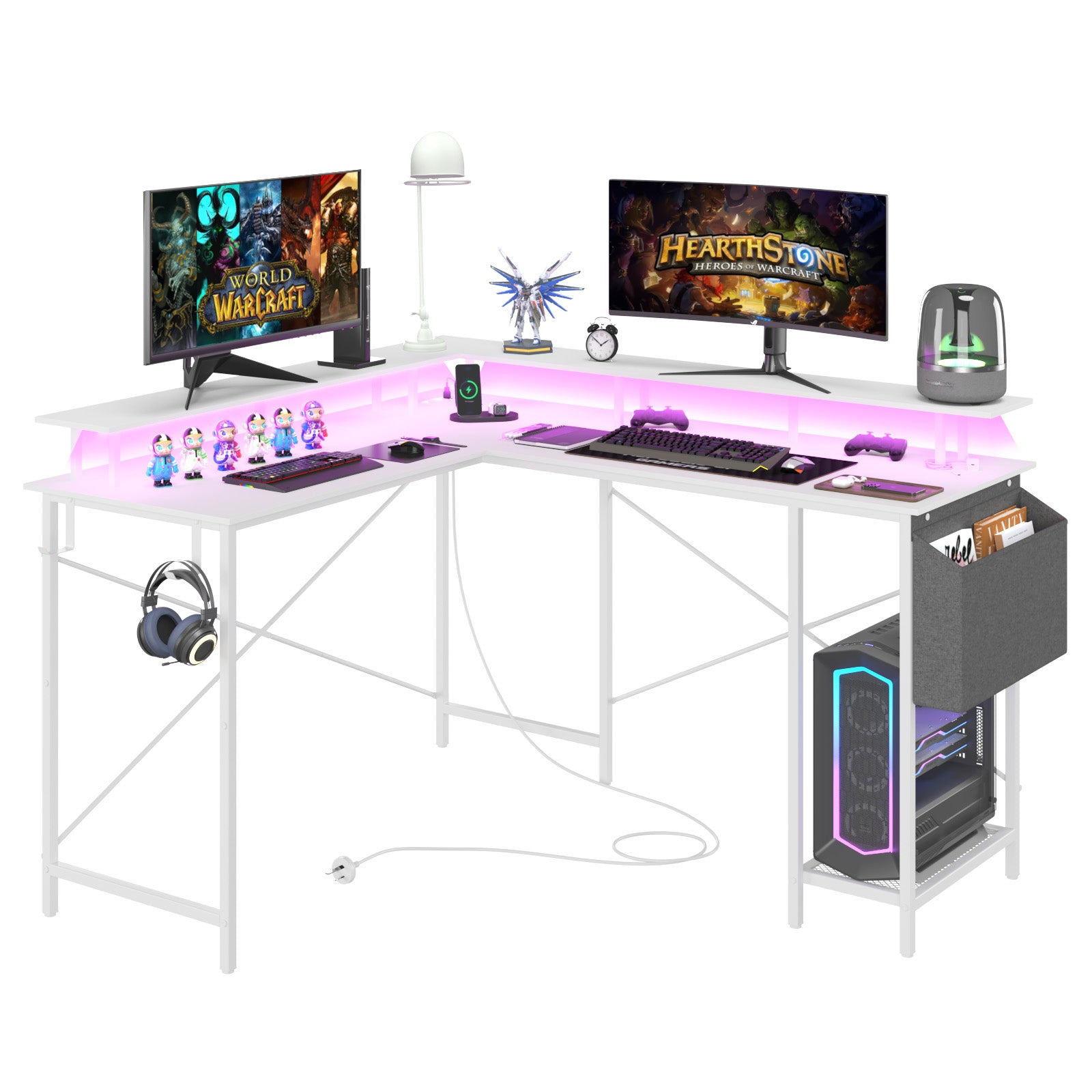 Advwin L Shaped Gaming Desk with LED Lights