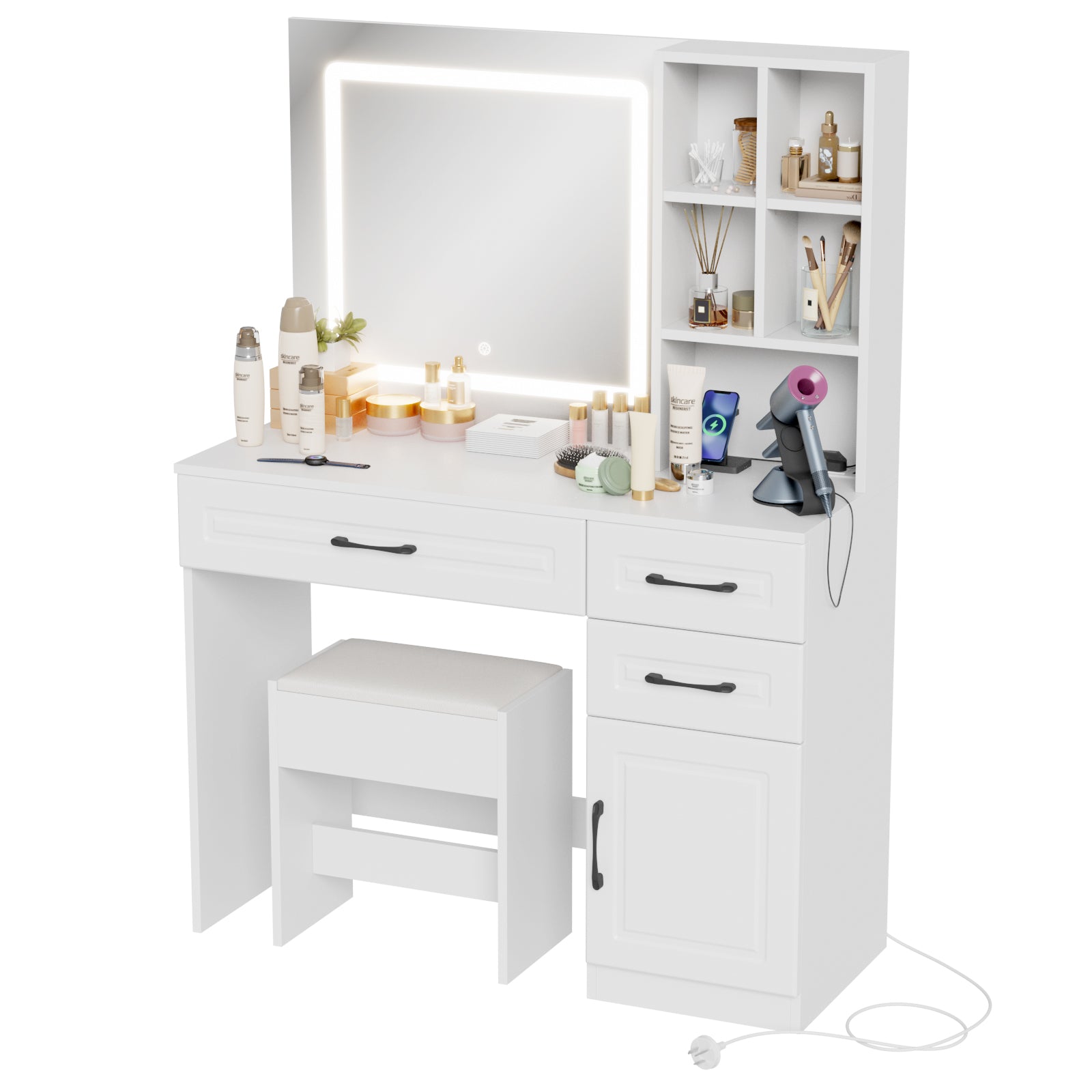 Advwin Dressing Table Stool Set with Charging Station